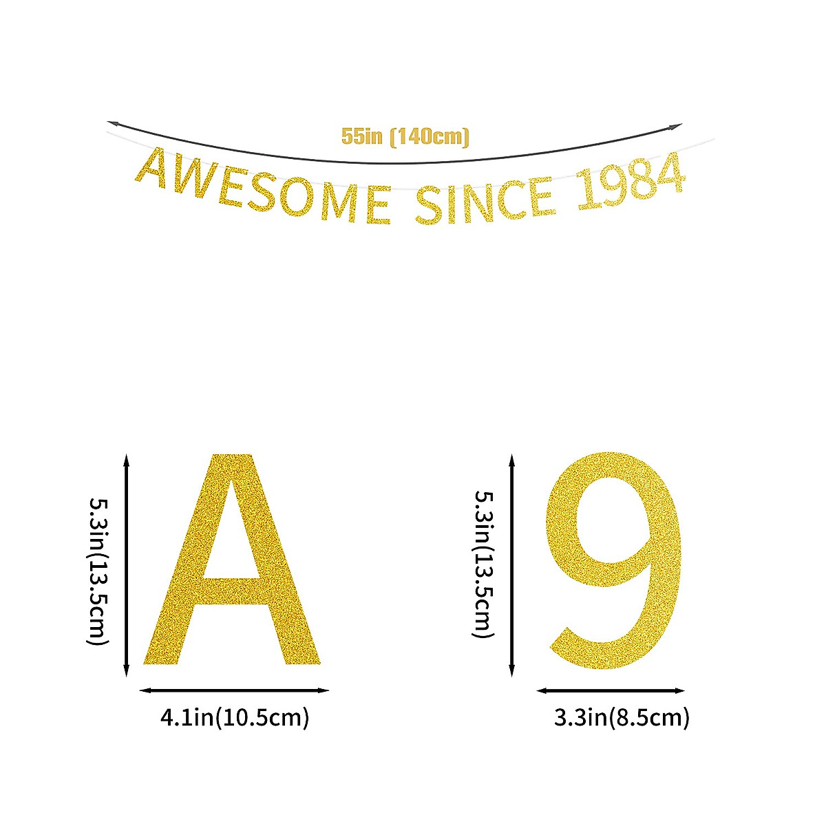 Awesome Since 1984 Banner Pre-strung Happy 40th Birthday Banner Gold Glittery 40 Forty Years Old Birthday Party Decorations for Men Women