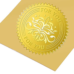 BENECREAT 100 Packs For You Vintage Filigree Embossed Gold Foil Stickers Vintage Filigree Self Adhesive Certificate Seals for Graduation, Notary Seals