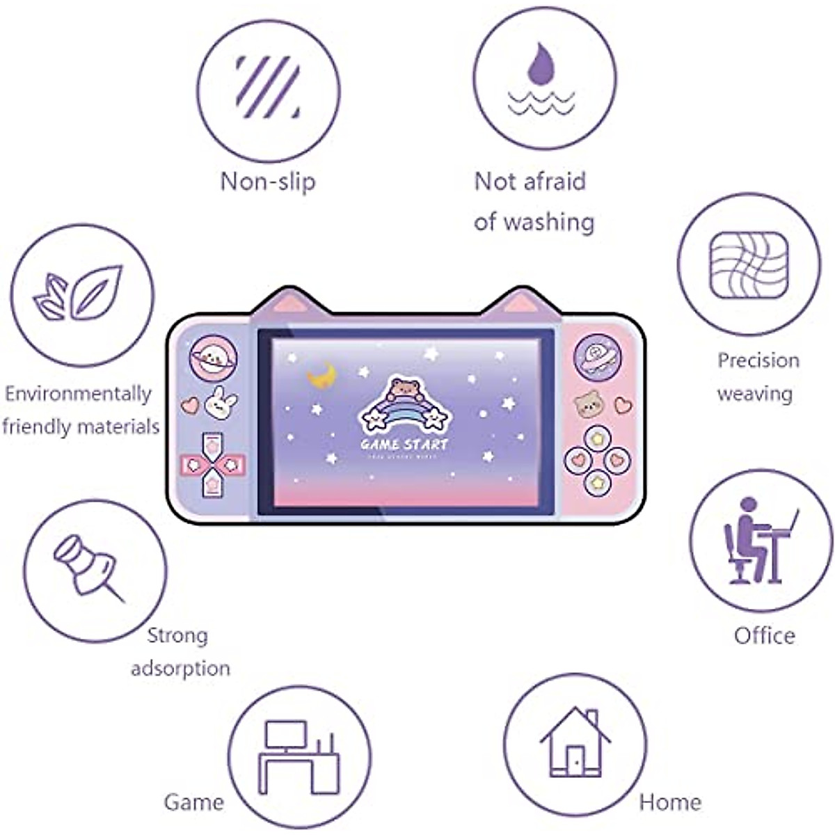 Kawaii Anime Mouse Mat,Cute Cartoon Cat Ear Extended Gaming Mouse Pad 31.5x15.7 inch,Large Non-Slip Rubber Base Mousepad Computer Laptop Desk Pad Waterproof for Work Game Office Home (Color2)