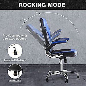 OLIXIS Task Office Desk Chair with Flip-up Armrests and Lumbar Support for Working, Studying, Gaming, Dark Blue