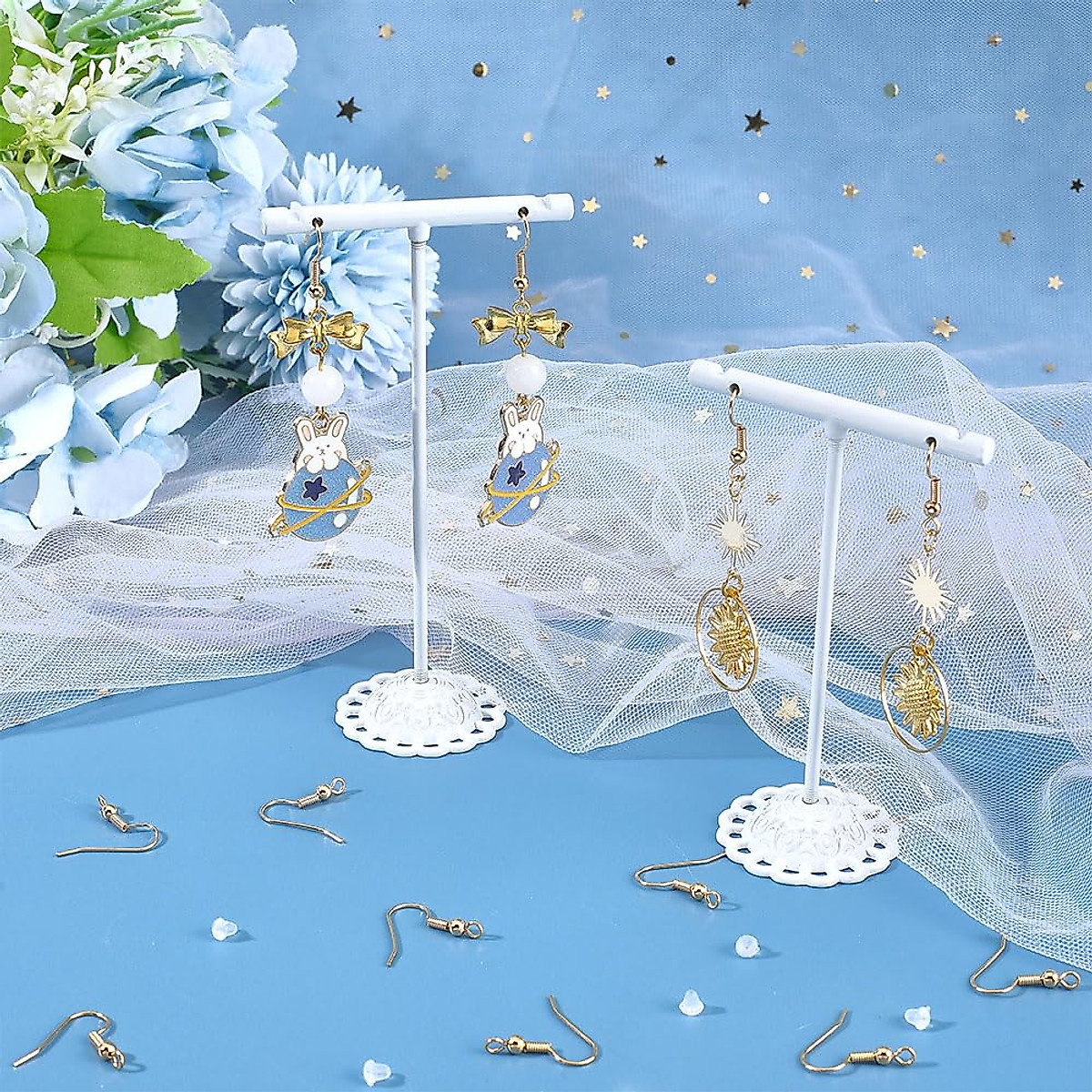 CREATCABIN 110Pcs 18K Gold Plated Earring Hooks Ear Wires Fish Hook Ball End Fish Earring Drop Dangle Coil Wires Connector Earring Findings with 220Pcs Plastic Ear Nuts for DIY Jewelry Making 19x20mm