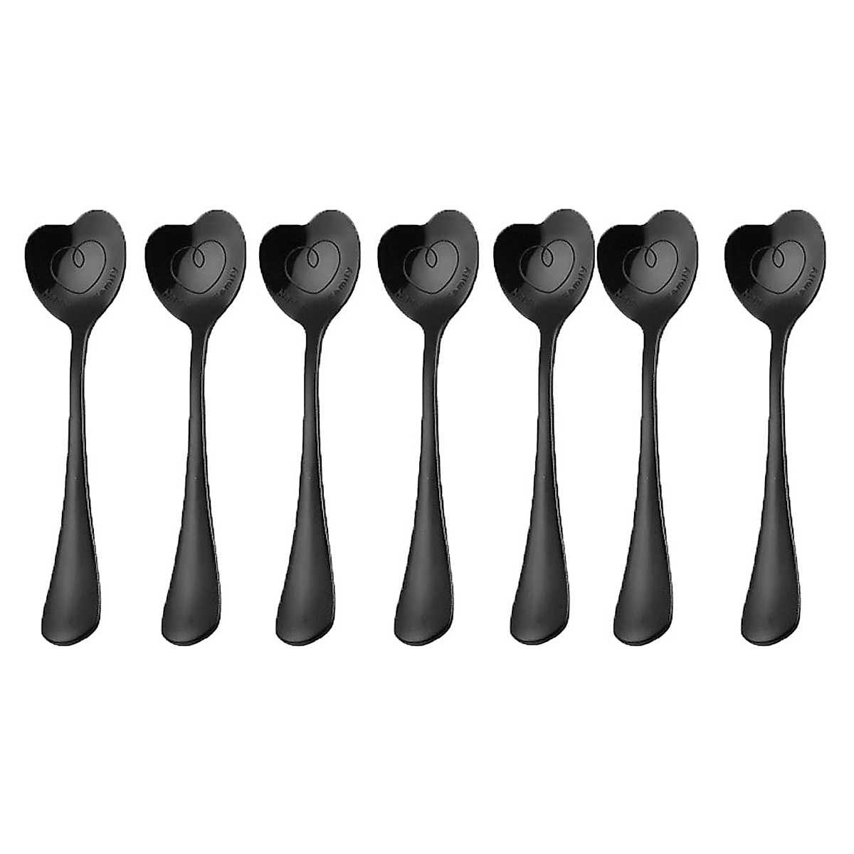 7 PCS Stainless Steel Spoon, Heart Shaped Spoons, Coffee spoon，Dessert Spoon, Ice Cream Spoons, tea spoons，Love spoon, Cute holiday gift (black)