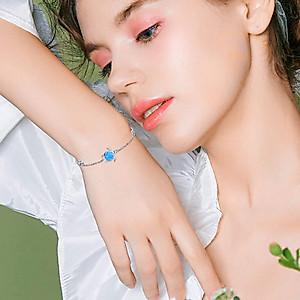 Cuoka Turtle Bracelet 925 Sterling Silver Opal Turtle Jewelry Sea Turtle Bracelet Ocean Nature Bracelet Turtle Gift for Her for Women (B-Blue Opal)