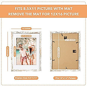 SYNTRIFIC 12x16 Picture Frames Set of 6,Rustic Distressed White Photo Frames Display Pictures 8.5x11 with Mat or 12x16 Without Mat,Farmhouse Wall Gallery Collage Photo Frames Home Decor Poster Frame