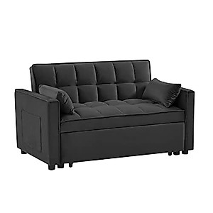 YUNLife&Home Modern Upholstered Futon Loveseat Sofa Convertible to Sleeper Sofá Bed,Love Seat Chaise Lounge Couch Chair 2 Seaters with Adjustable Backrest for Living Room Apartment Small Space