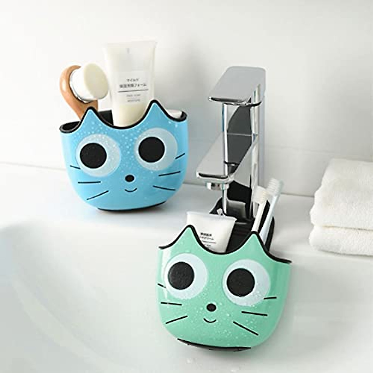 LuckyBamboo Sink Sponge Holder Hanging, Cute Gadgets Basket with Buckle for Kitchen, Bathroom, Workplace Organizer (Bule+Pink 2Pack)