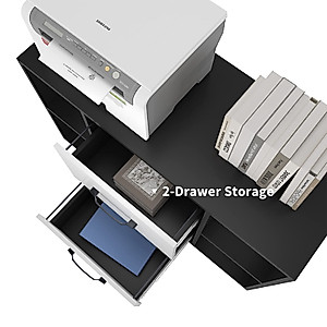 soges 2 Drawer Mobile Lateral File Cabinet, Office Filing Cabinet, Rolling Storage Cabinet, Printer Stand with Open Storage Shelves and Wheels, Black and White, CXWL-FC08BW