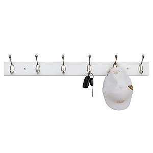 ROOREVO Wall Mounted Coat Rack 24 Inches with 6 Hooks - 2 Pack, Wall Coat Hooks Wall Hat Hanger, Satin Nickel & White