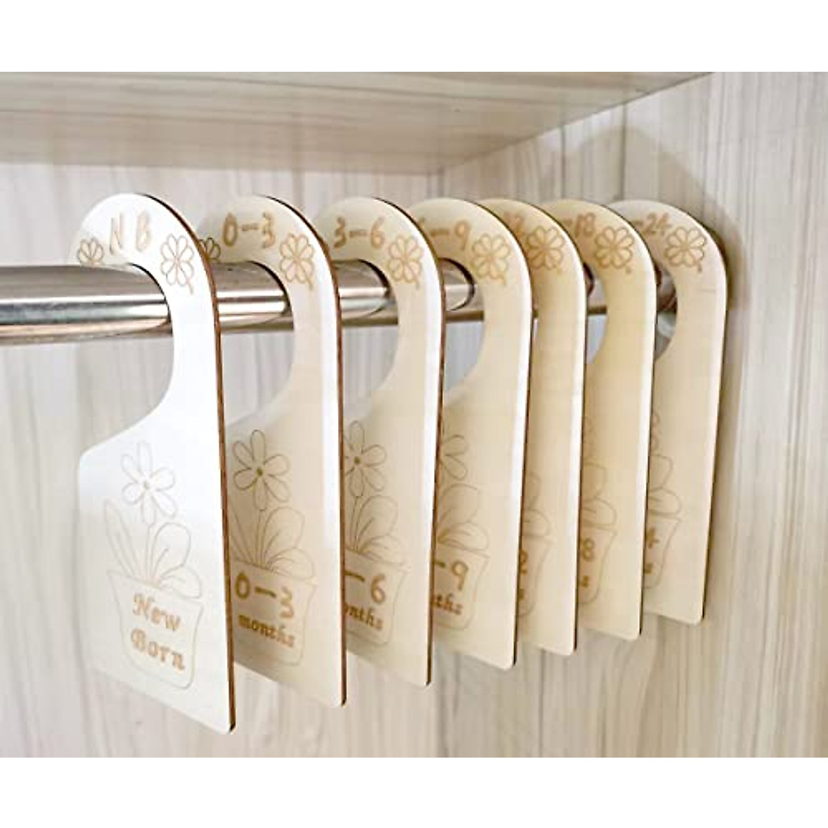 Ainior Baby Closet Dividers,Premium Wooden Baby Closet Size Divider Set of 7,from Newborn to 24 Month,Organize Nursery Closet Hangers by Size/Age