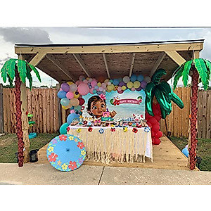 Moana Happy Birthday Backdrop Summer Beach Birthday Party Photography Background for Girl Baby Shower Kids Children Cake Table Decoration Supplies Banner 7x5FT