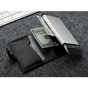 pularys VIKING Mini Wallet - Premium Leather - Black - Snap Fastener - Bank Note Pocket - RFID blocking - Up to 8 Card Slots - Comfortable and Safe - Classic