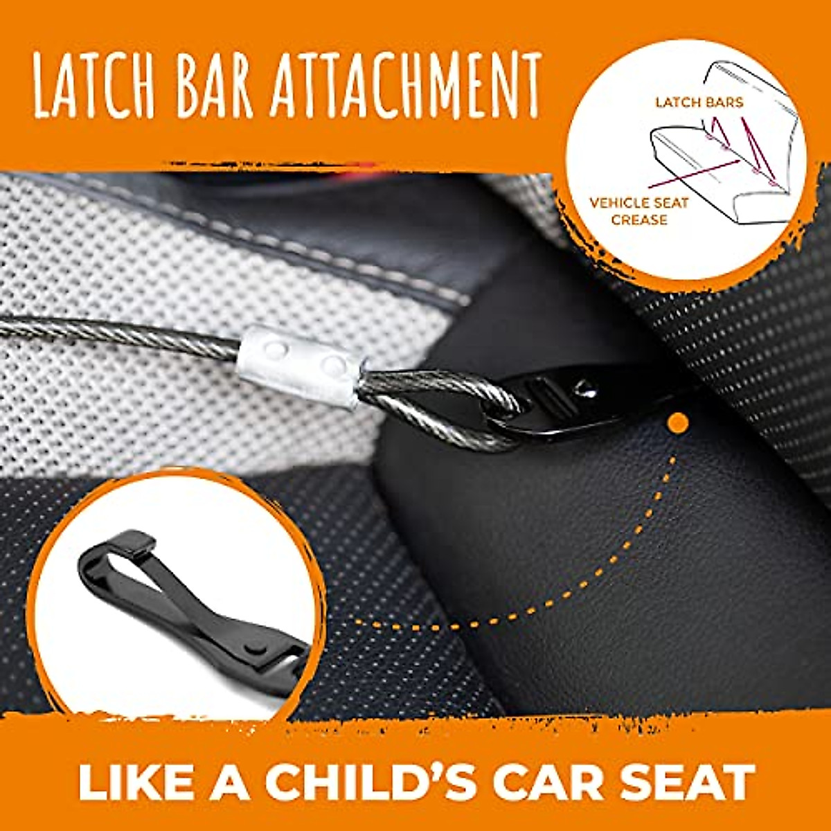 Mighty Paw Dog Seat Belt - Chew Proof Metal Pet Safety Belt, Steel Braided Vehicle Restraint, No Chew Tether Seatbelt with Rock Climbers Carabiner (Black, 60cm)