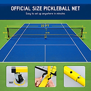 Patiassy Pickleball Net Set with Wheels and Pickleball Court Marking Kit 22 FT Regulation Size Portable Pickleball Nets with Net Tension Adjuster, 8 Sandbags for Outdoor Indoor Driveway