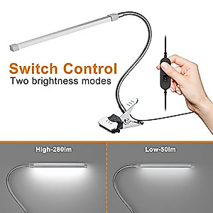 LEPOWER Led Clip on Light/Reading Light, 5W Book Light for Reading in Bed with Gooseneck, Color Temperature Changeable Clip Light, Perfect for as Reading Light and Piano Light (Metal)