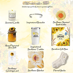 Sending Sunshine Gift, 9 Pcs Sunflower Gifts for Women, Get Well Soon Gifts Basket Care Package Birthday Gifts Box Thinking of You Gift for Women with Inspirational Blanket Candle for Mom, Sister, Her