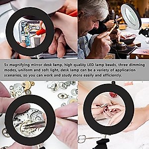 Magnifying Desk Lamp, Magnifying Glass with Light and Stand, 3 Color Modes, Magnifying Lamp with Clamp, Adjustable Swivel Arm with Light to Read Close Work (Black)