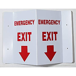 Emergency EXIT Arrow Down 3D Projection Sign/FIRE Extinguisher Hallway Sign (White/RED,Plastic,5.5x9)-Les Deux cotes line