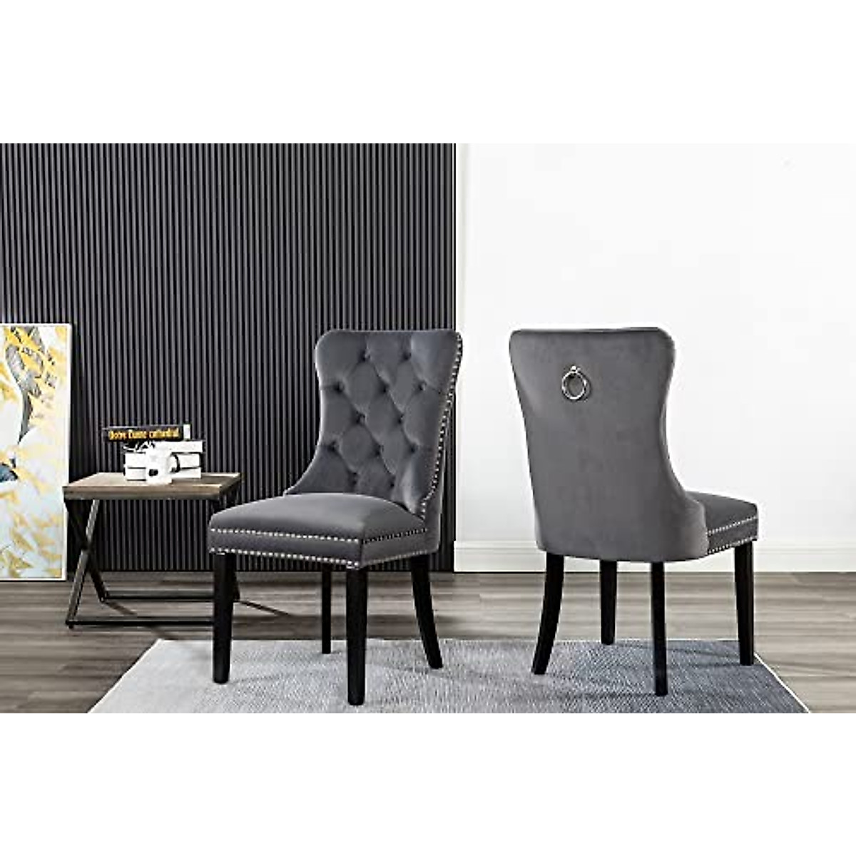 Dining Room Chairs Set of 4 Button-Tufted Accent Armless Modern Velvet Upholstered Padded Parson Side Chairs with Sturdy Legs for Kitchen Restaurant Office Lobby Lounge Living Room (Dark Grey)