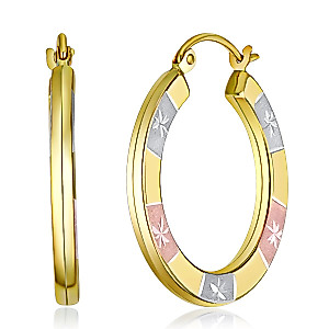14k REAL Tri Color Gold 2mm Thickness Hoop Earrings (23mm Diameter)