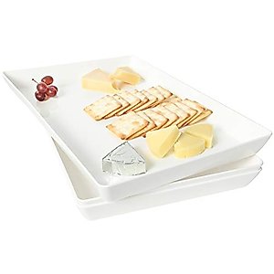 Youngever 3 Pack Plastic Serving Trays, Serving Platter for Parties, Sturdy ABS Material, 15 inch x 10 inch (White)