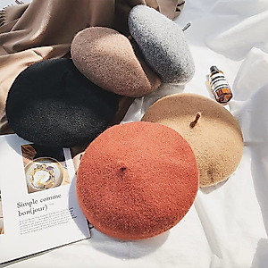 Women's French Beret Hat Solid Color Plain Wool Classic Traditional Artist Cap (US, Alpha, One Size, White)