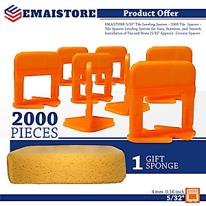 Emaistore Tile Leveling System (5/32 Inch) – 2000 Tile Spacers – Compatible with Most Wedges for Smooth, Seamless Floor & Wall Tile Installation – 4mm Ceramic & Stone Spacers