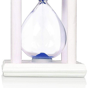 One Hour Hourglass Sand Timer Wooden White Frame Stand Sandglass Clock Timer for Office Kitchen Home Decor (Blue Sand, 60 min)