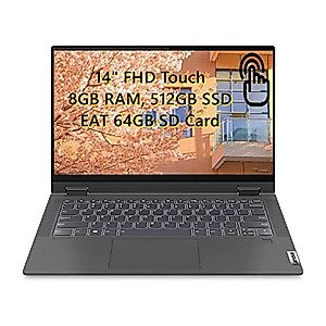 Lenovo IdeaPad Flex 5 14" FHD Touchscreen, Fingerprint Reader, Intel Core i5-1035G1 up to 1GHz, 6cores, 8GB DDR4 RAM, 512GB SSD, Webcam, Bluetooth, HDMI, Win 10, EAT 64GB SD Card, Graphite Grey