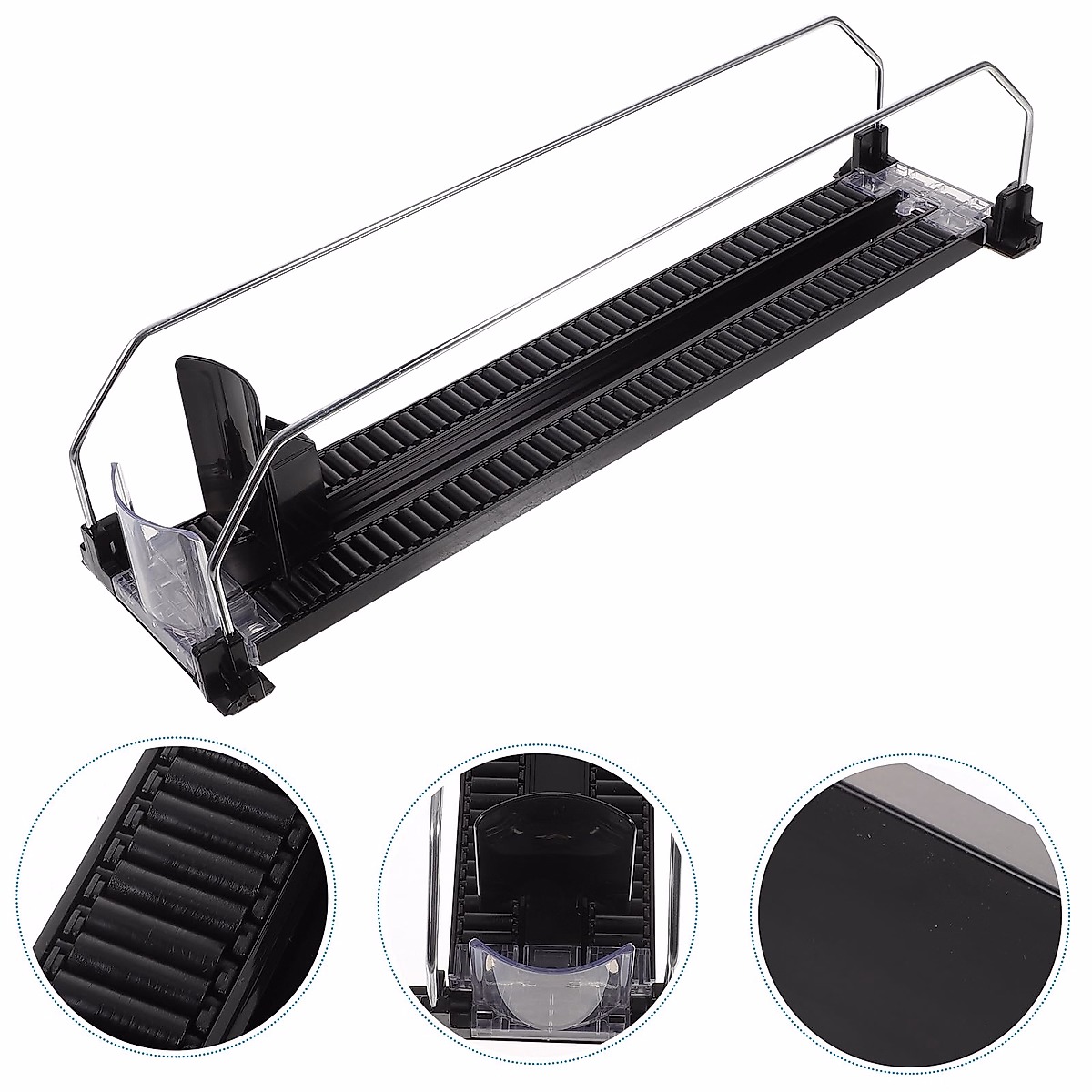 Automatic Beverage Dispenser Pusher Glide Refrigerator Organizer - Drink Can Rack Shelf for Convenience Stores Supermarket Home Fridge Pantry Cabinet - 14.0x3.5 Inch, Black, 1N570HY8OA71B21G43O18N8