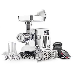 STX Turboforce 3000 Series 7-In-1 Powerful Size #12 Electric Meat Grinder w/Foot Pedal • Cold Press Juicer • Sausage Stuffer • Kubbe Kit • Patty Press • Meat Claws • 3 S/S Blades • 5 Grinding Plates