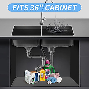 Under Sink Mat Waterproof, 34''x22'' Silicone Under Sink Liner, Durable Cabinet Protector Mats With Drain Hole, Kitchen Bathroom Under Sink Liner Drip Tray for Water Drips, Leaks, Spills (Grey)