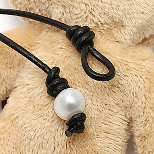 Pearlypearls 3 Freshwater Pearl Pendant Necklace on Black Leather Cord Jewelry for Women 18''