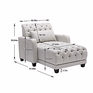HNTHY Living Room Leisure Sofa with Side Storage Pockets and Wooden Legs, Suitable for Living Rooms and Balconies