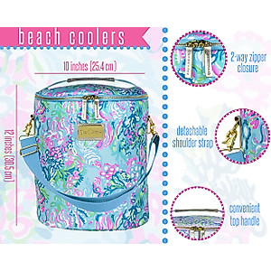 Lilly Pulitzer Blue/Green Insulated Soft Beach Cooler with Adjustable/Removable Strap and Double Zipper Close, Aqua La Vista