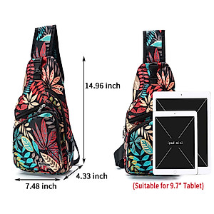 Seoky Rop Men Women Sling Backpack Anti Theft Crossbody Shoulder Chest Bag with USB Charging Port, Leaves