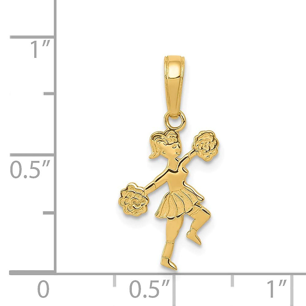 Solid 14k Yellow Gold Cheerleader with Pom-Poms Pendant Charm - 20mm x 10mm