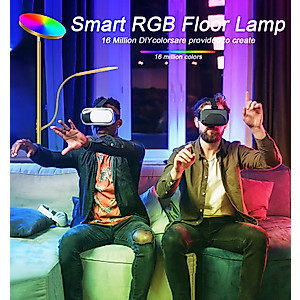 Hyskostar Gold Floor lamp,Top Sky Light and Side Reading Lamp,RGB LED Modern Super Bright Floor Lamps-Tall Standing Pole Light with Remote & Touch Control for Living Room,Bed Room,Office