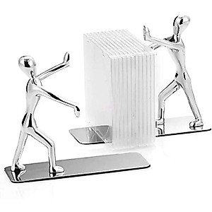 Sujetalibros Book Ends Kung Fu Man Bookends 1 Pair Stainless Steel Non Skid Book Ends for Shelf Heavy Duty Desktop Bookshelf Home Office Library Decoration Book Storage Organizer Book Stopper