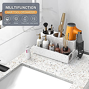 Cilinta Hair Tool Organizer, Acrylic Holder for Blow Dryer/Styling Tools/Flat Irons/Curling Irons/Vanity Storage, White Modern Countertop Stand for Accessories, Makeup, Home, Kitchen, Bathroom