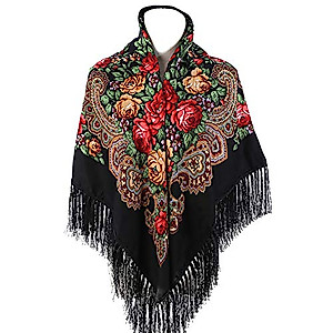 Gudessly Women's Traditional Scarf Wrap Tassel Shawl Fringes Neck Head Shawl Retro Scarf Floral Poncho Printing Shawl