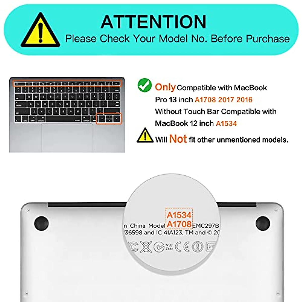 MOSISO Silicone Keyboard Cover Protective Skin Compatible with MacBook Pro 13 inch 2017 2016 Release A1708 Without Touch Bar & Compatible with MacBook 12 inch A1534, Black