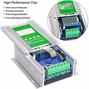 Pikasola 1400W 12/24v Battery Off Grid Controller Wind Turbine Solar Hybrid MPPT Charge Boost Controller with Unloader Suitable for 800w Wind Generator 600w Solar Panel System Controller