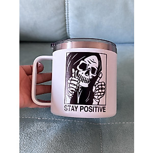 EXIGENT Funny Stay Positive Skull Coffee Tea Cup Mug Collectible 14Oz Ounces Birthday Gifts Decorations (SKULL)