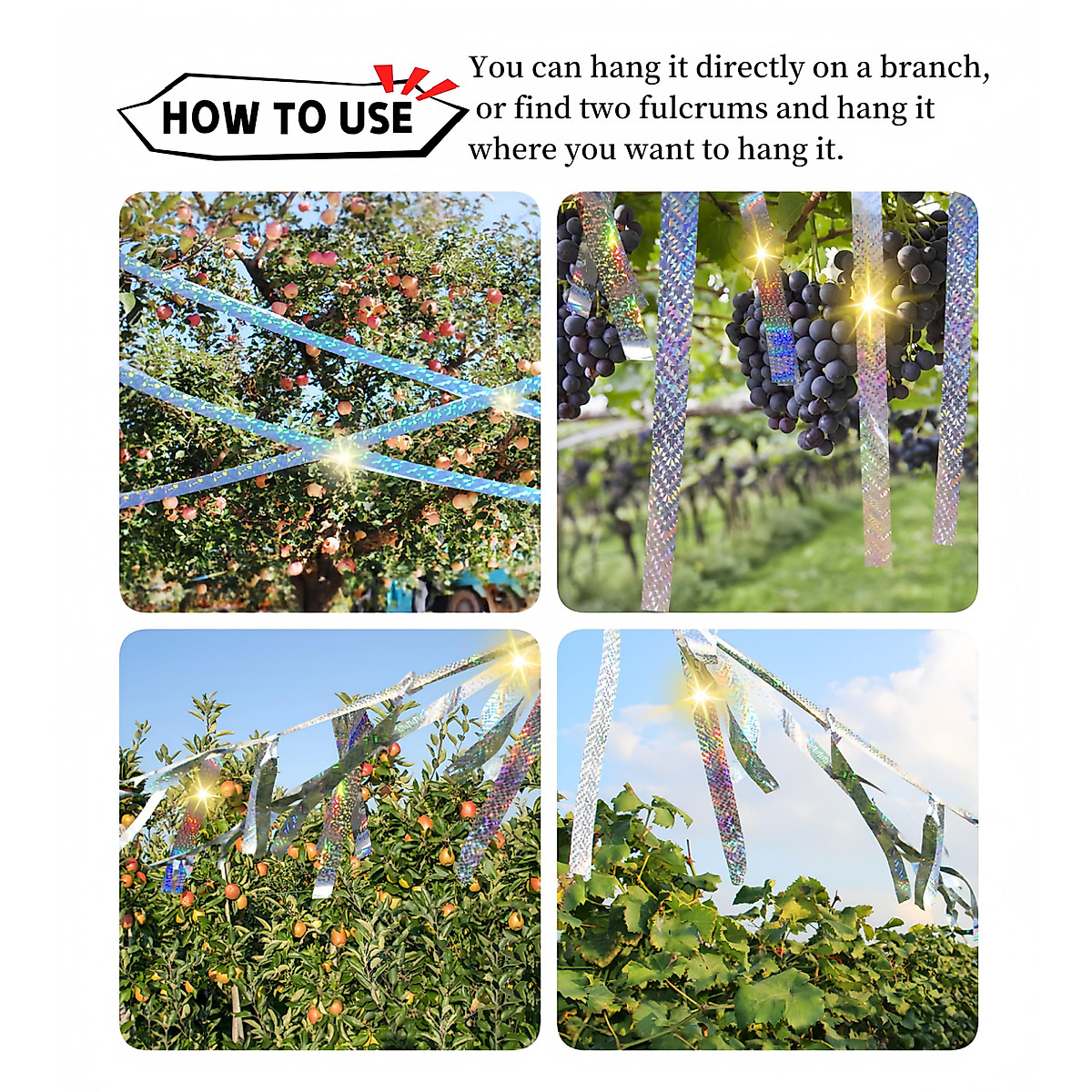 SATONBEYI 1 Roll Bird Scare Tape Ribbon,2 Inch*200 Ft Bird Tape for Outside,Easy Use Bird Reflective Tape for Garden, Orchard,Farmor Courtyard(Silver)