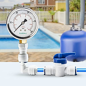 ELECALL 100psi Silicone Oil Filled Pressure Gauge for Water Oil Air Pressure Test in Pool Pump Sand Filter Air Compressor Water System, 2-1/2" Stainless Steel Case, Lower Mount 1/4"NPT