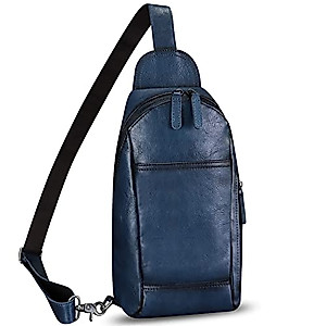 FEIGITOR Genuine Leather Sling Bag Handmade Retro Crossbody Sling Backpack Purse Chest Shoulder Hiking Daypack Fanny Pack (Blue)