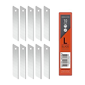 10 Pcs, DORCO Professional Quality Utility Box Cutter Knife Replacement Refills - Large Size Carbon Steel Blade, 60° Tip - 18mm