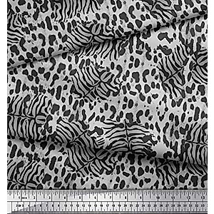 Soimoi Gray Cotton Canvas Fabric Leopard & Tiger Animal Skin Printed Fabric 1 Yard 44 Inch Wide
