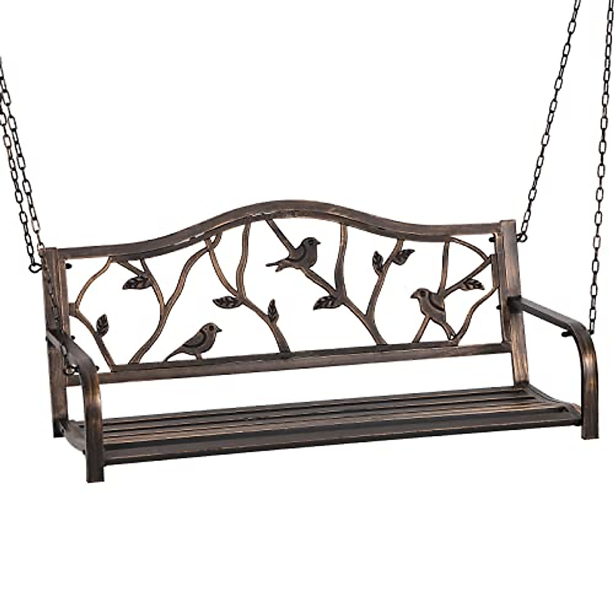 Sophia & William Outdoor Porch Swing Chair Hanging Patio Metal Bench Heavy Duty Swing Garden Bench with Bird Pattern Backrest, 450lbs Weight Capacity
