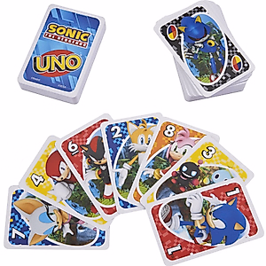 Mattel Games UNO Sonic The Hedgehog Card Game for Kids & Family, Themed Deck & Special Rule, 2-10 Players